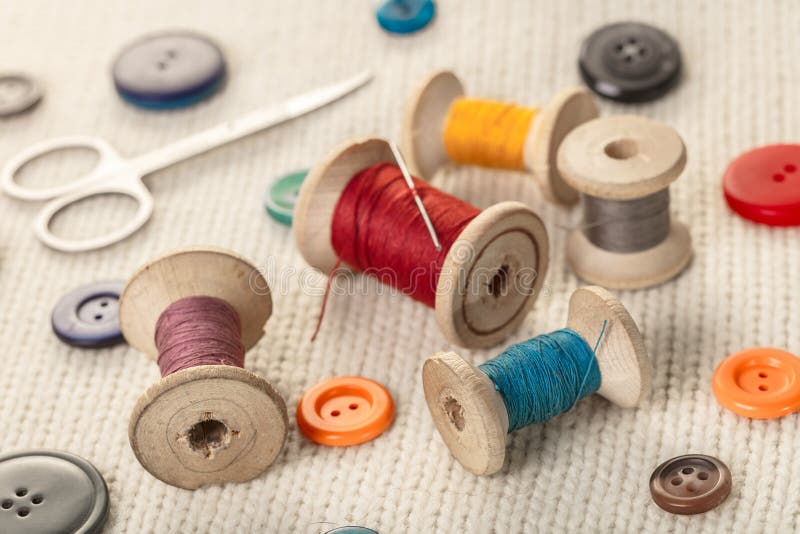 Colorful Threads and Buttons Stock Photo - Image of handmade, sewing ...
