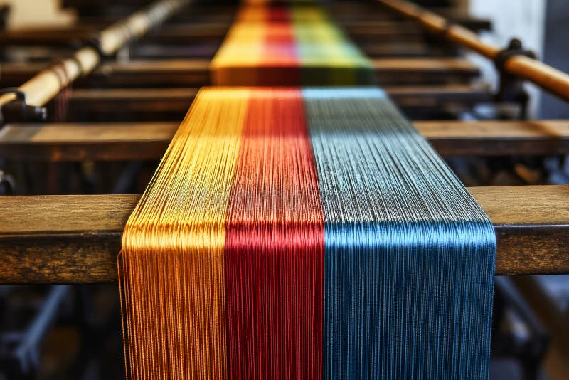 Colorful Threads Stretched on a Loom in a Textile Factory Creating ...