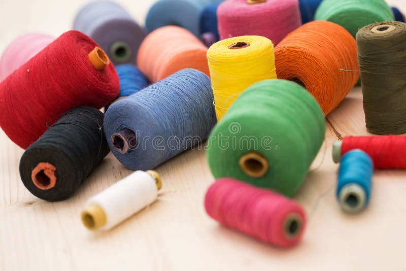 Colorful Threads on the Table Stock Photo - Image of creativity, reel ...