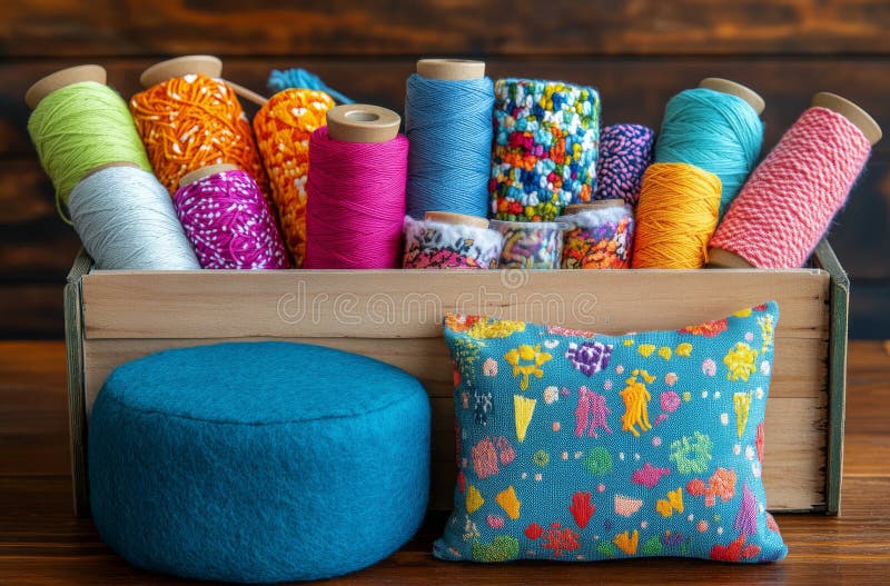 Colorful Threads and Vibrant Fabric Rolls in a Craft Room Showcasing a ...