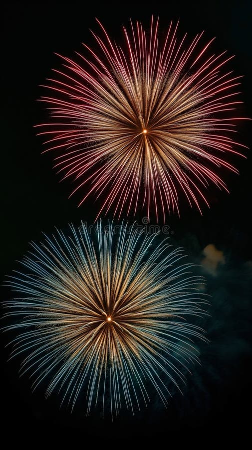 Colorful Three Fireworks Small in the Middle Position of a Black ...
