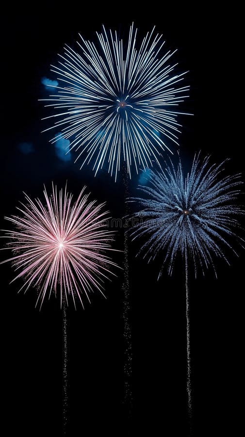 Colorful Three Fireworks Small in the Middle Position of a Black ...