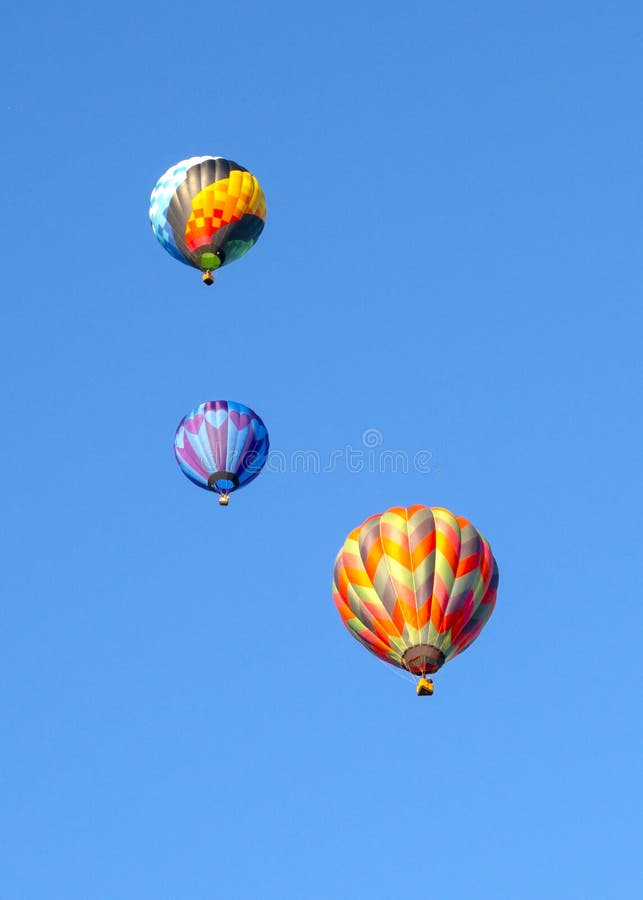 Colorful Three Hot Air Balloons on Blue Sky. Space for Text. Stock ...