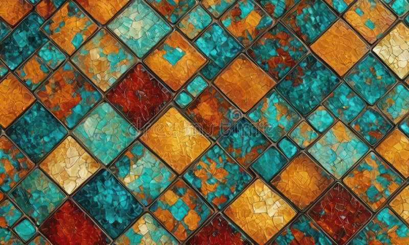 A Colorful Tile Pattern with Blue, Yellow, and Orange Colors. Stock ...
