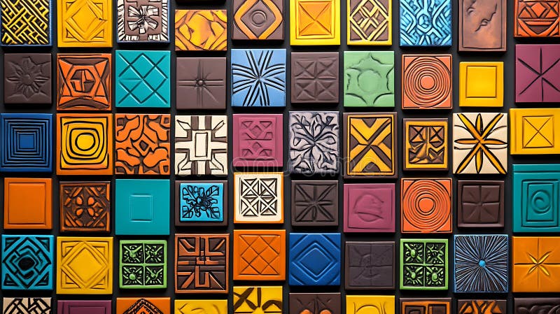 Colorful Tile Patterns on a Wall Display Stock Illustration ...