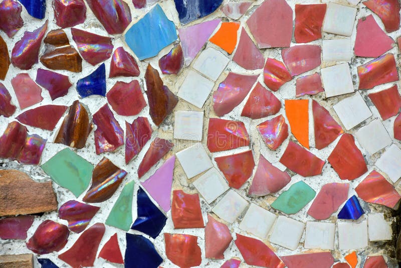 Colorful of Tile-shard Mosaic and Stone Decorating on the Wall for ...