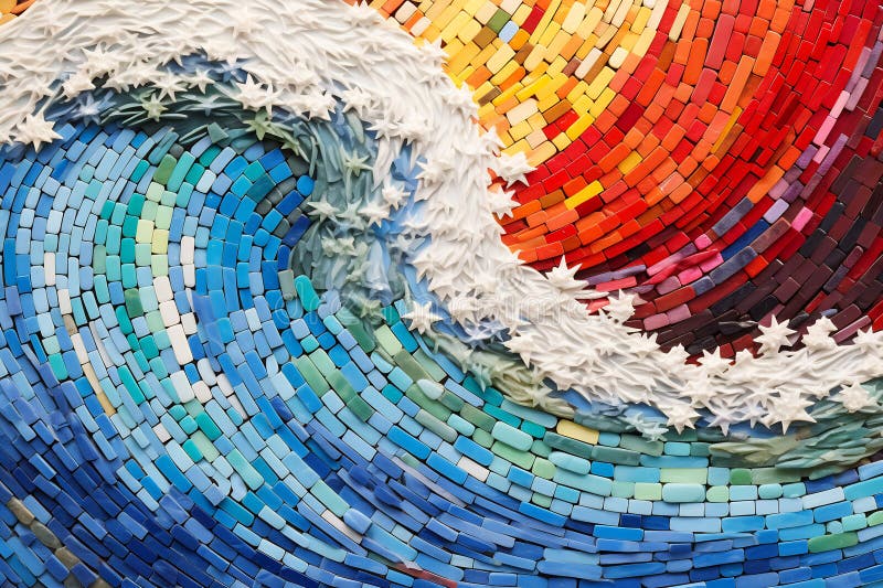 Colorful Tile Wave Painting Stock Photo - Image of yellow, coastal ...