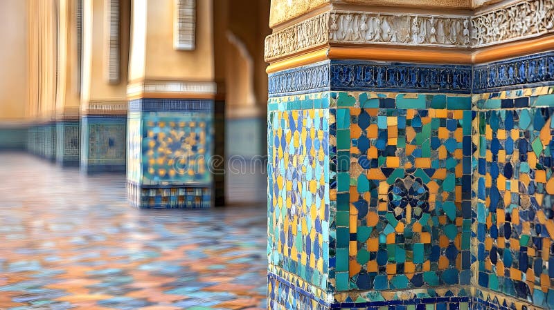 Colorful Tiled Columns and Floor in an Ornate Architectural Space Stock ...