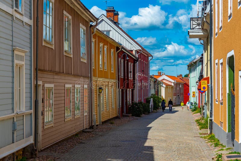 Colorful Timber Houses in Swedish Town Eksjo Editorial Image - Image of ...