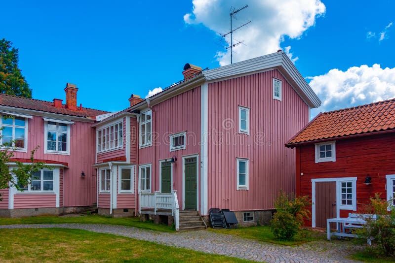 Colorful Timber Houses in Swedish Town Eksjo Stock Photo - Image of ...