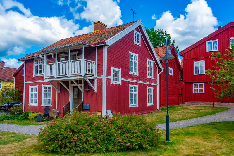 Colorful Timber Houses in Swedish Town Eksjo Stock Photo - Image of ...