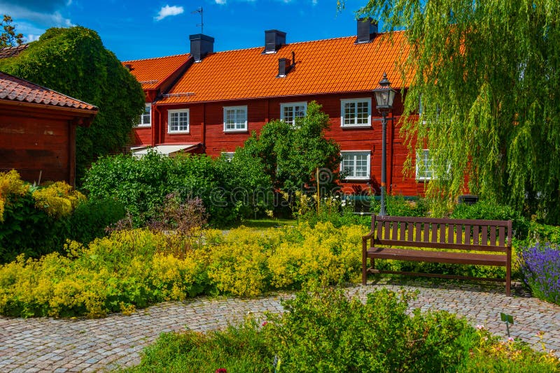 Colorful Timber Houses in Swedish Town Eksjo Stock Photo - Image of ...