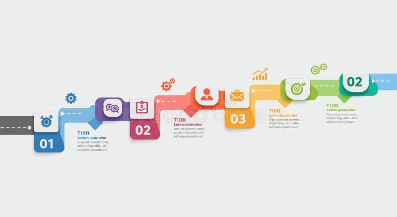 Colorful Timeline Infographic Featuring Six Numbered Steps. Each Step ...