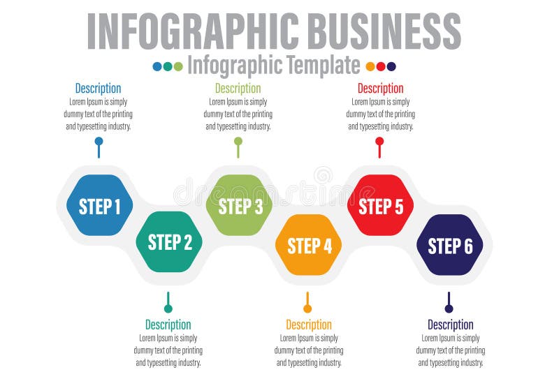 Colorful Timeline Infographic with Six 6 Steps, Six 6 Options Design ...