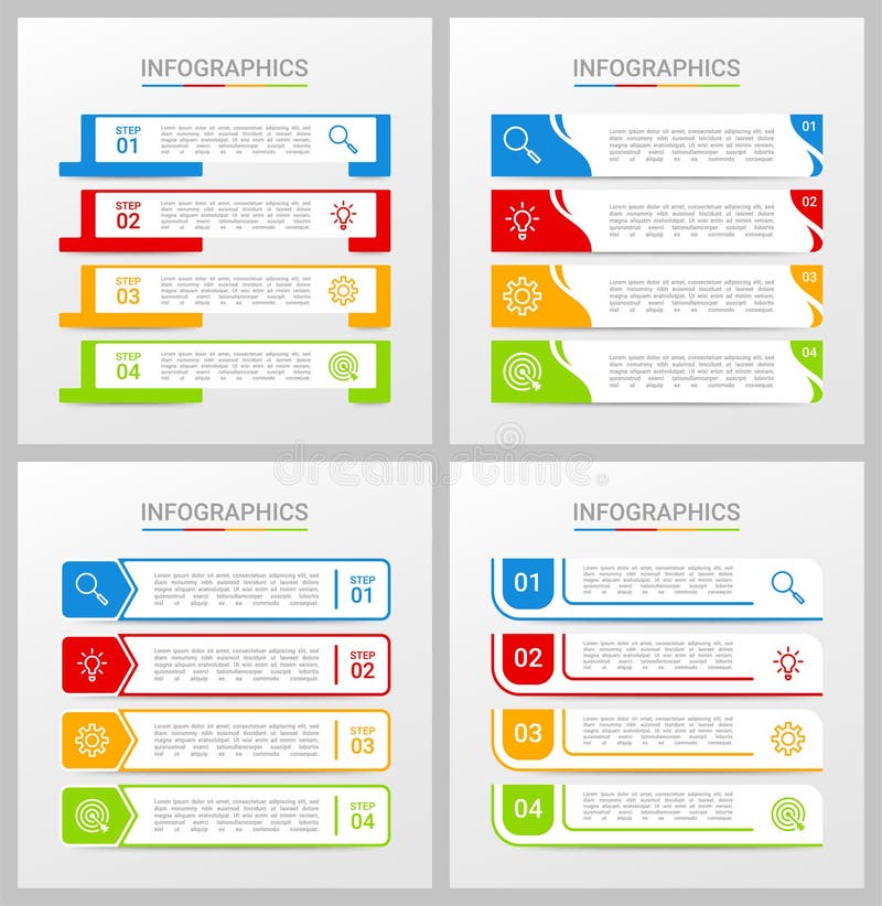Colorful Timeline Infographic Template with 4 Steps on Gray Background ...