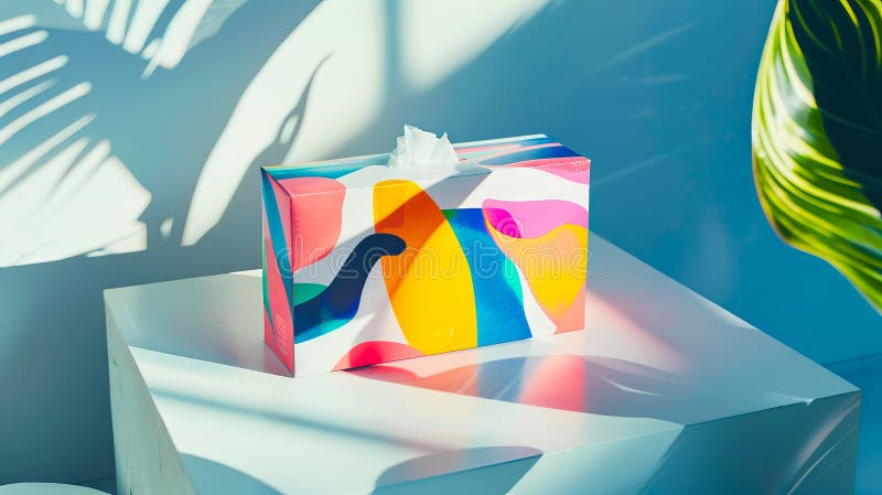 A Colorful Tissue Box Sitting on a White Table Stock Photo - Image of ...