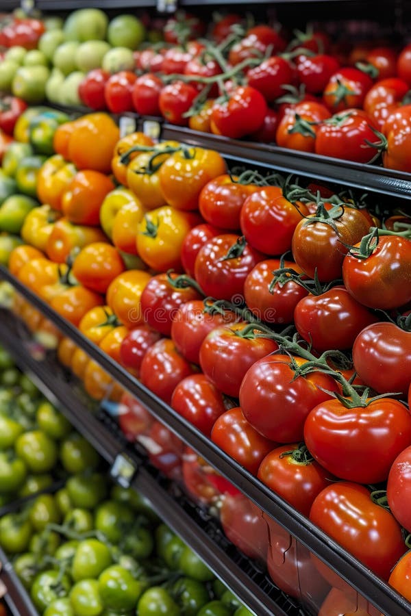 Colorful Tomatoes on Grocery Store Shelves Stock Photo - Image of ...