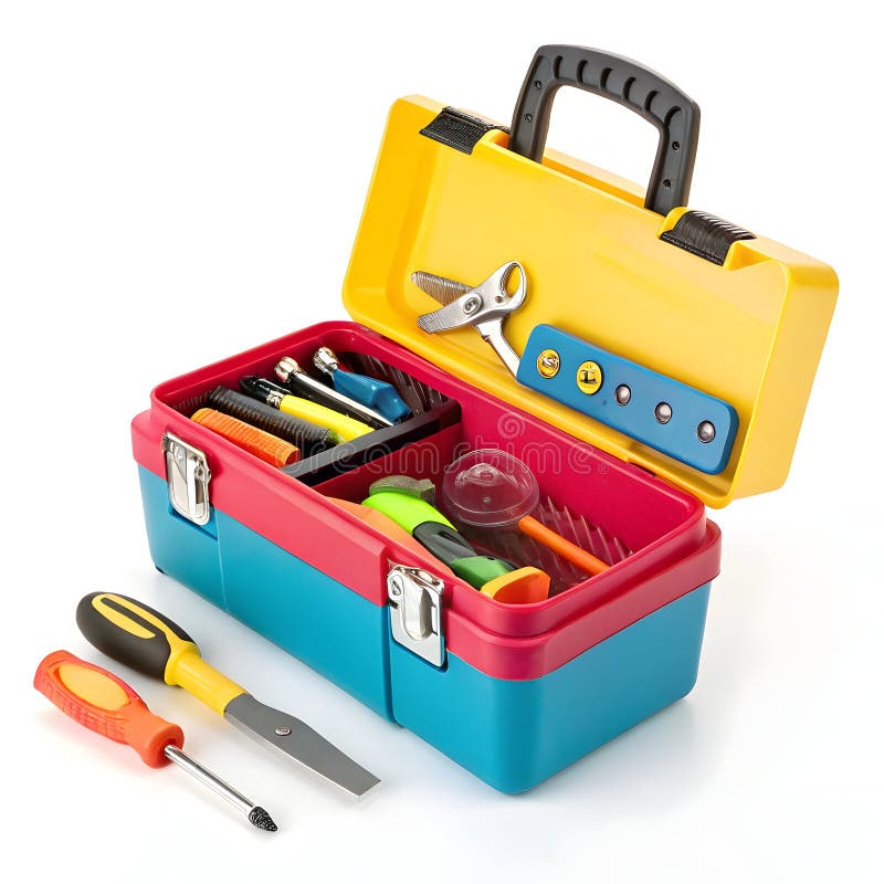 Colorful Tool Box with Various Tools Inside Isolated on White ...
