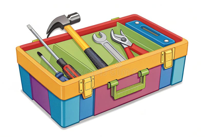 Colorful Tool Box with Various Tools Inside Isolated on Transparent ...