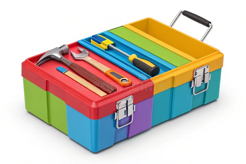 Colorful Tool Box with Various Tools Inside Isolated on Transparent ...