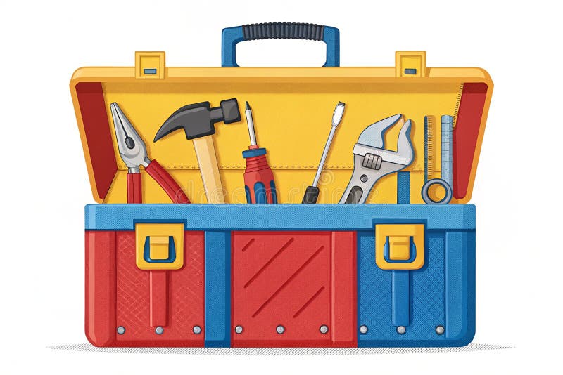 Colorful Tool Box with Various Tools Inside Isolated on Transparent ...