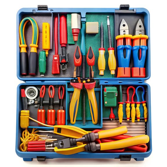 A Colorful Toolkit Filled with Various Electrical Tools Stock Illustration - Illustration of ...