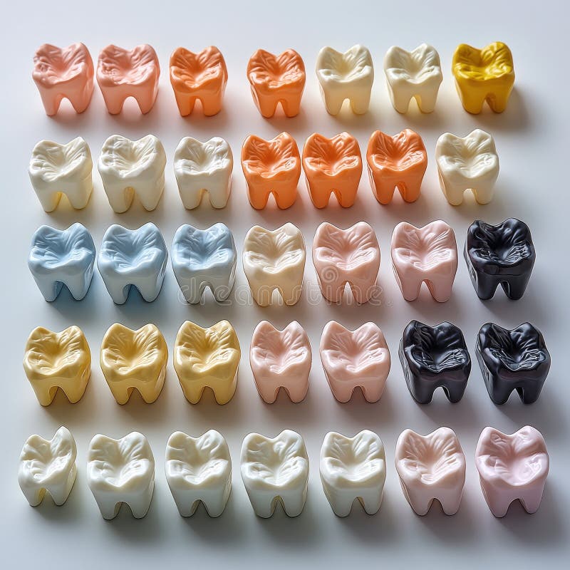 Colorful Tooth-shaped Sculptures Arranged in a Grid Pattern Stock Image ...