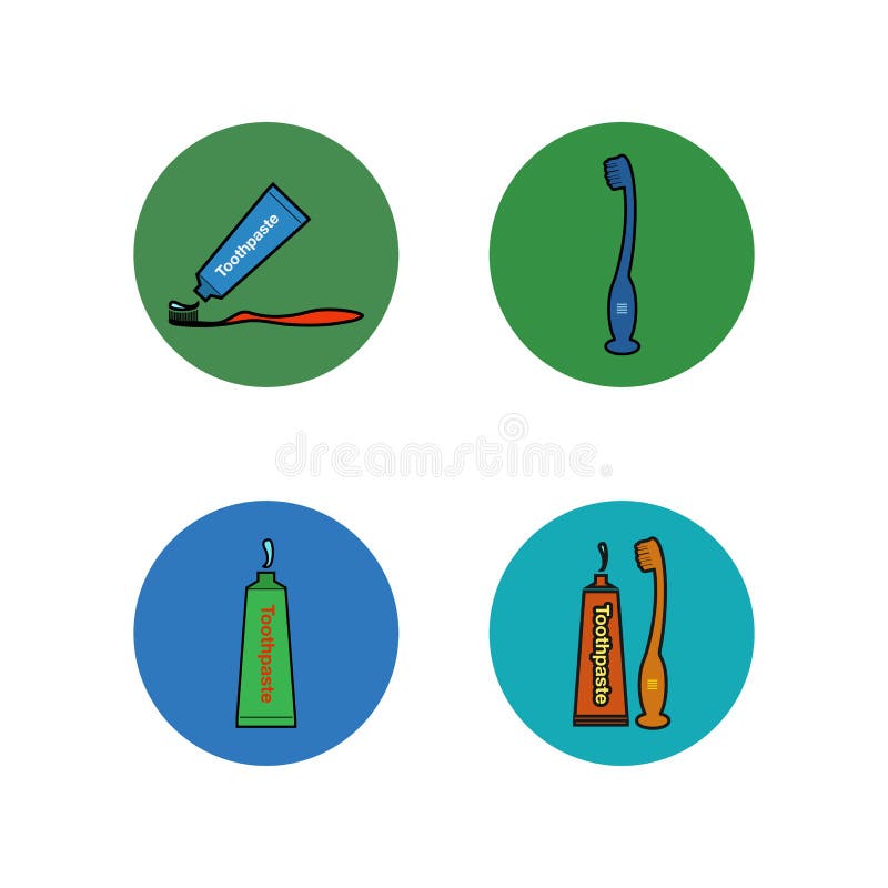 Colorful Toothbrush and Toothpaste Icon Set. Stock Vector ...