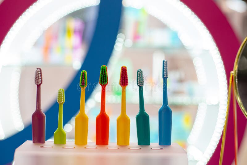 Colorful Toothbrushes. Taking Care of Teeth, Dental Concept. Stock ...