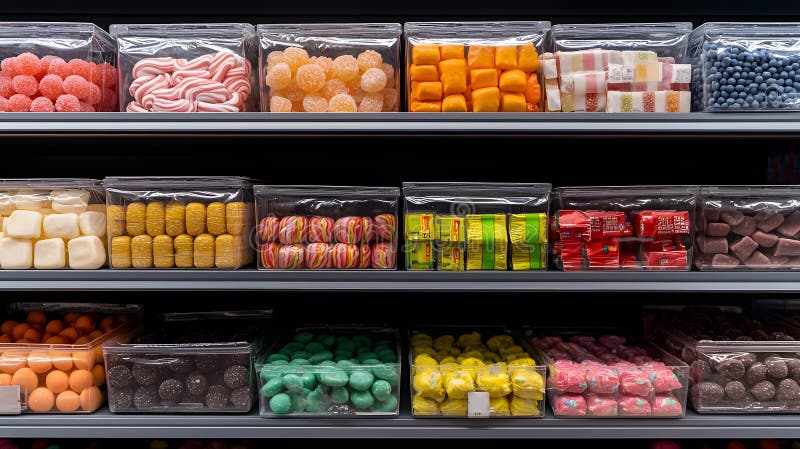 Colorful Top-Down View of Shelves Filled with Assorted Candy and Treats ...