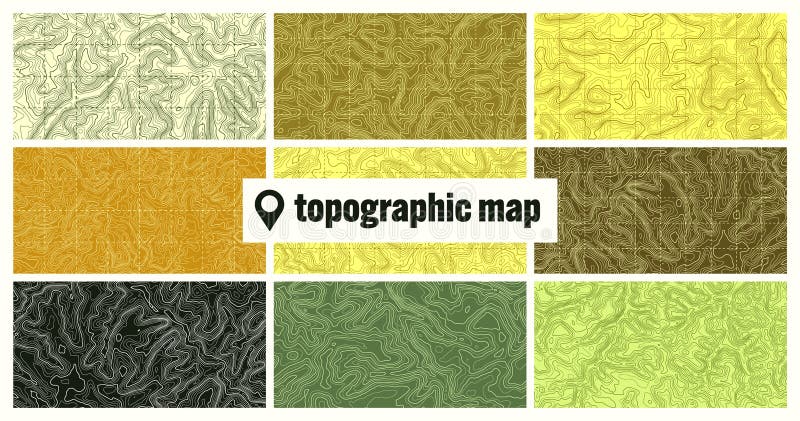 Colorful Topographic Map with Contour Lines. Geographic Terrain Grid ...