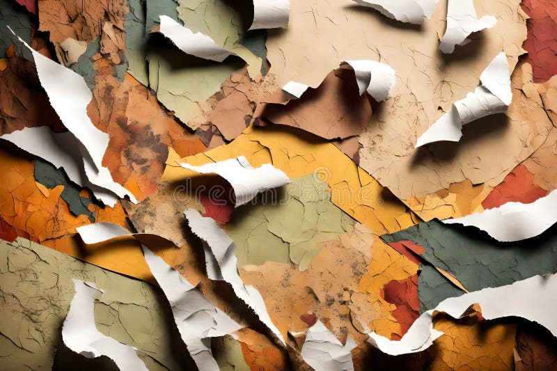 Colorful Torn Paper Abstract Art on Solid Wall Background with Brown ...