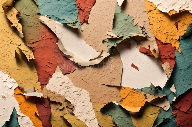 Colorful Torn Paper Abstract Art on Solid Wall Background with Brown ...