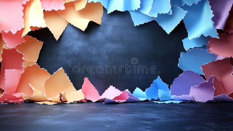 A Colorful Torn Paper Backdrop Revealing a Dark Surface, Ideal for ...