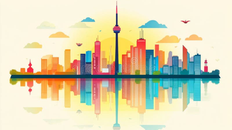 Colorful Toronto City Skyline Illustration Stock Illustration ...