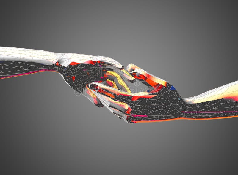 Colorful Touching and Helping Hands in Futuristic Low Poly Style Stock ...