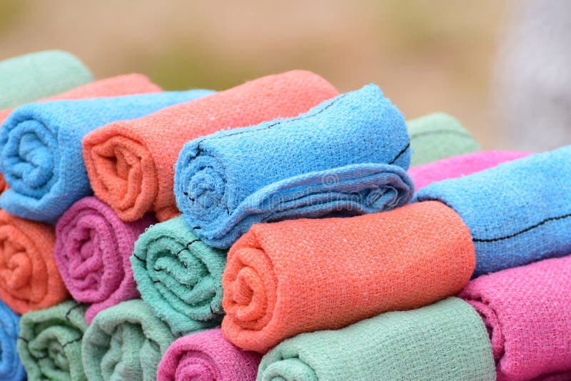 Colorful Towels Arranged in a Row Stock Image - Image of colorful ...