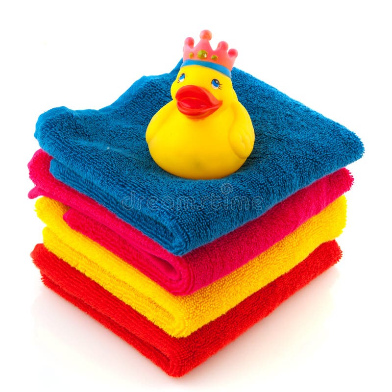 Colorful Towels with Bath Duck Stock Image - Image of hygiene, colorful ...