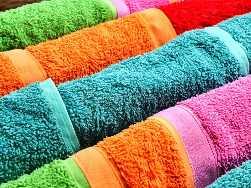 Colorful Towels on the Shelf in the Store Stock Photo - Image of ...