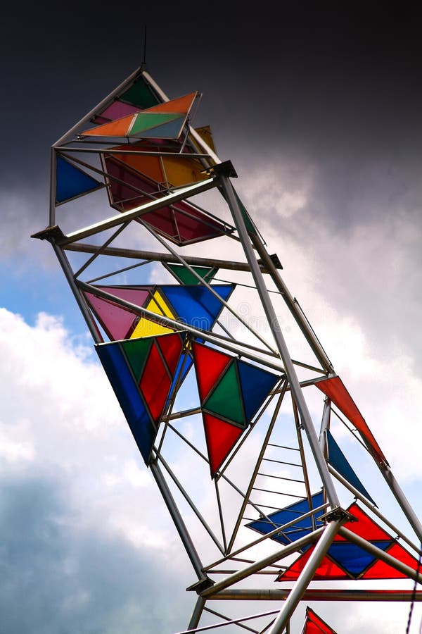 Colorful Tower with an Abstract Architecture Against the Blue Sky Stock ...