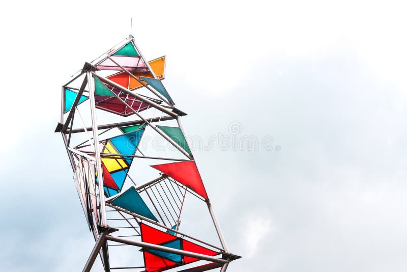 Colorful Tower with an Abstract Architecture Against the Blue Sky Stock ...