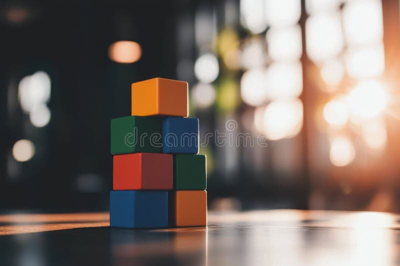 Colorful Tower of Building Blocks on Table Stock Photo - Image of ...