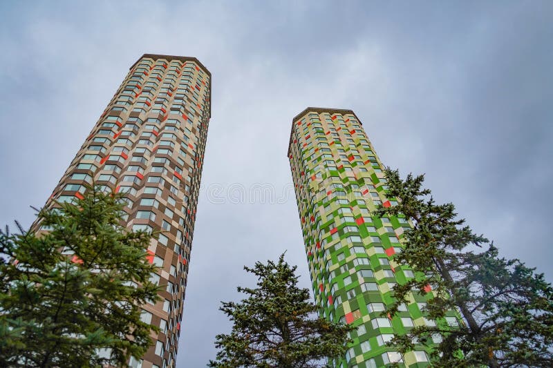 Colorful tower in the fog stock image. Image of architecture - 311263779