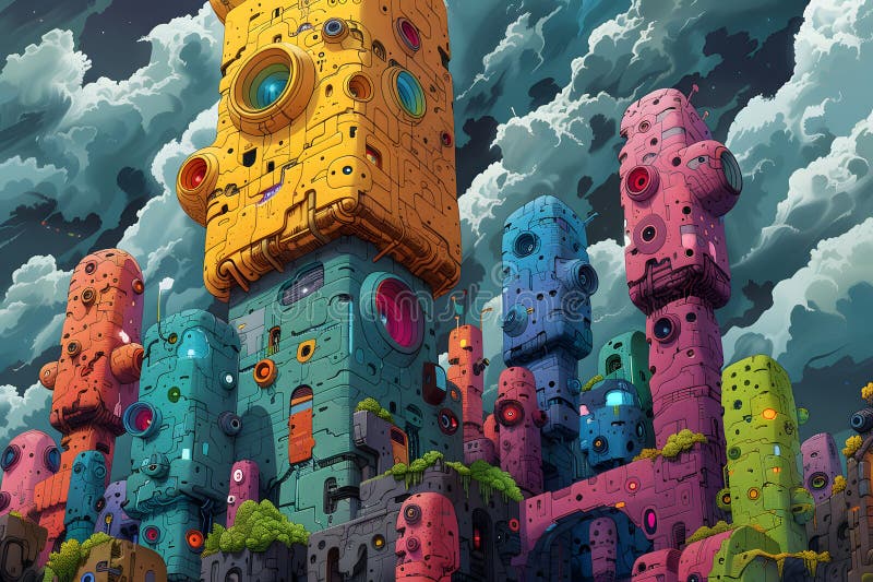 Colorful Towering Structures. Whimsical Illustration Stock Illustration ...