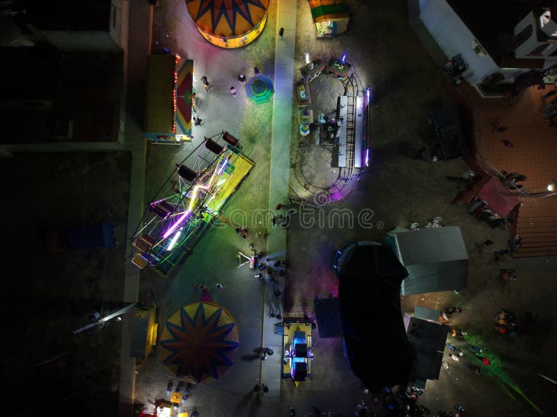 Colorful Town Fair Seen Above at Night Stock Image - Image of ...