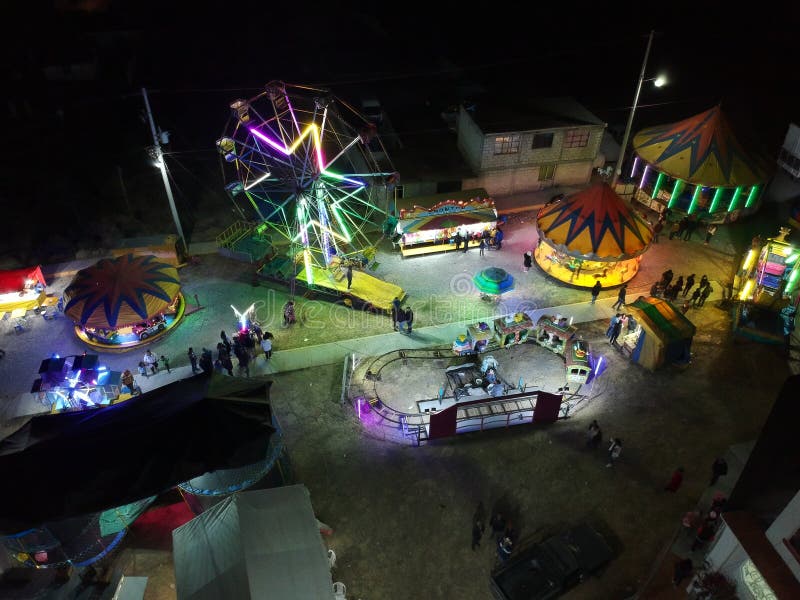 Colorful Town Fair Seen Above at Night Stock Image - Image of festival ...