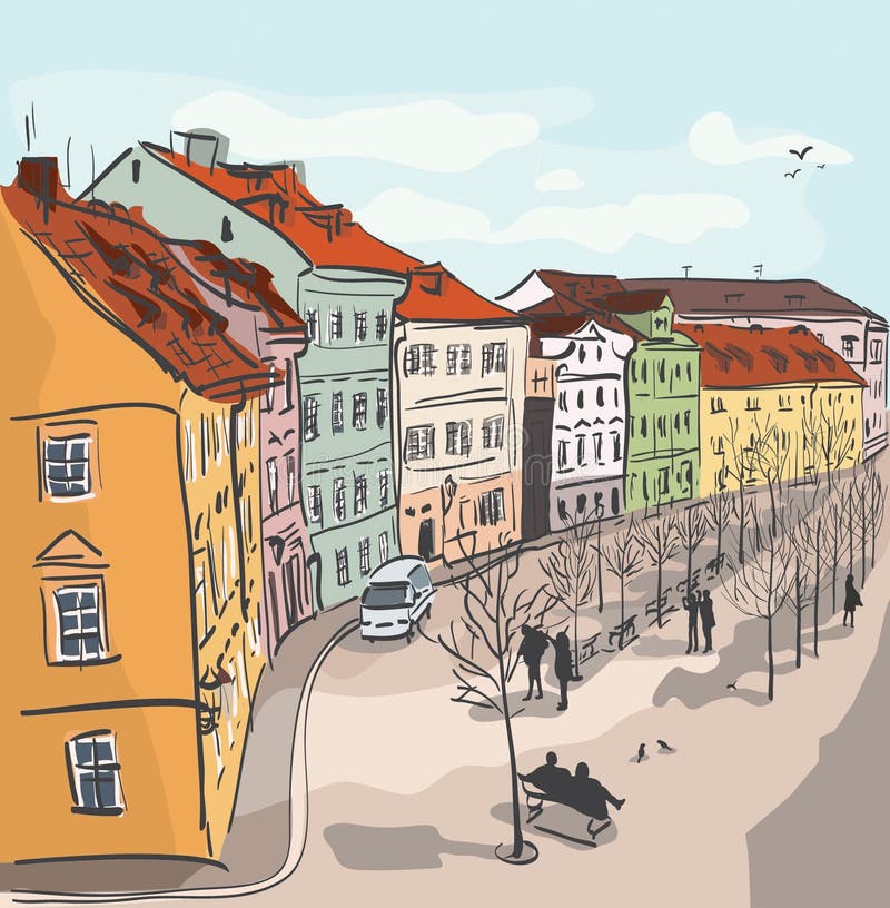 Colorful Town Street Illustration Stock Vector - Illustration of ...