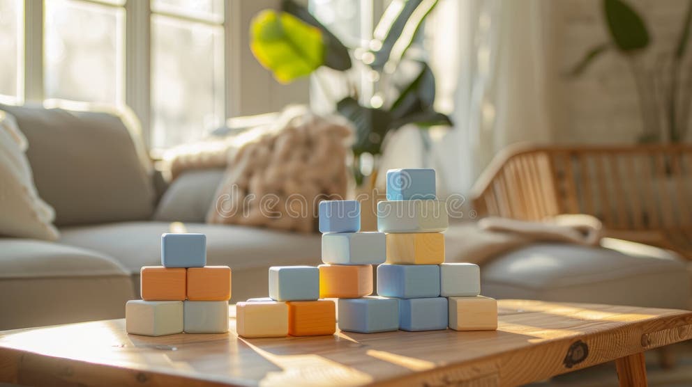Colorful Toy Blocks on a Table Stock Photo - Image of cozy, creativity ...