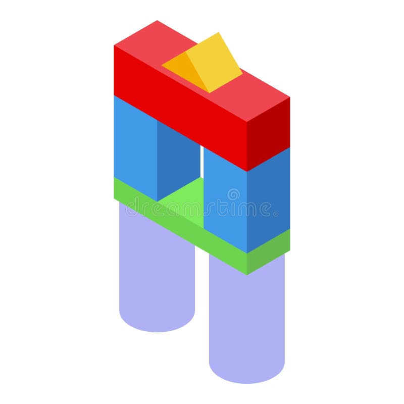 Colorful Toy Blocks Tower Balancing on Two Columns Isometric View Stock ...