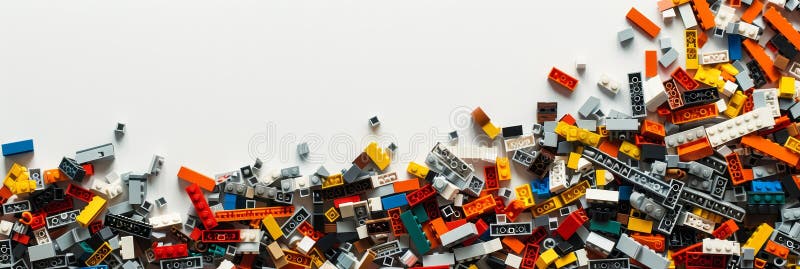 Colorful Toy Bricks Scattered on White Background, Creativity and ...